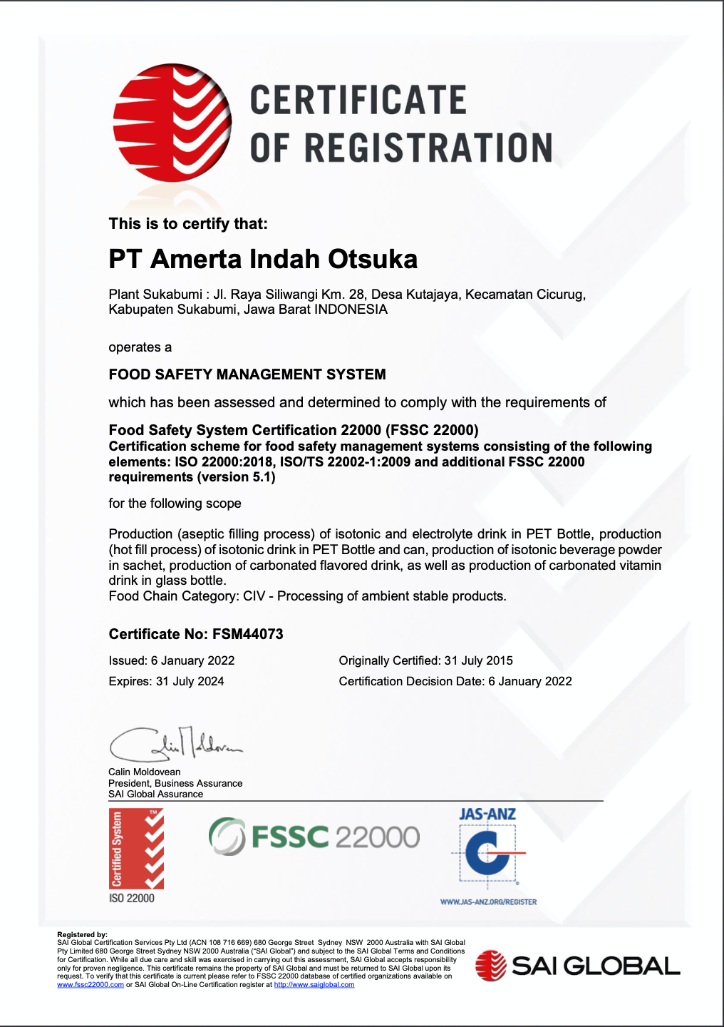 FSSC22000 Sukabumi Plant